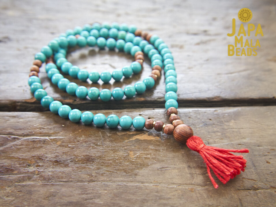 Turquoise and Rosewood Full Necklace Mala | Japa Mala Beads