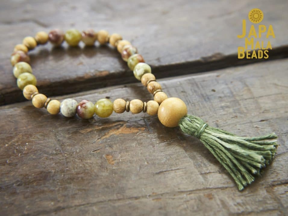 Red Serpentine and Jackfruit Wood Bracelet Mala – Japa Mala Beads