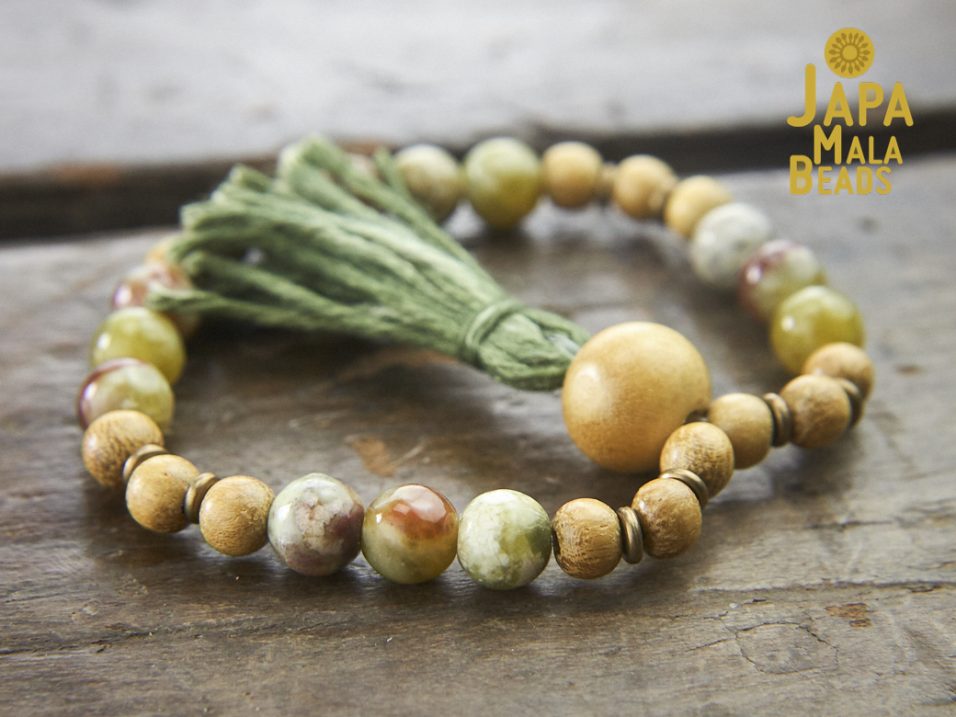 Red Serpentine and Jackfruit Wood Bracelet Mala – Japa Mala Beads