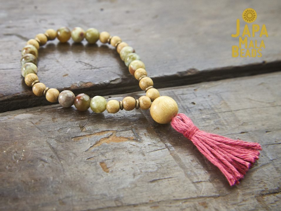 Red Serpentine and Jackfruit Wood Bracelet Mala – Japa Mala Beads