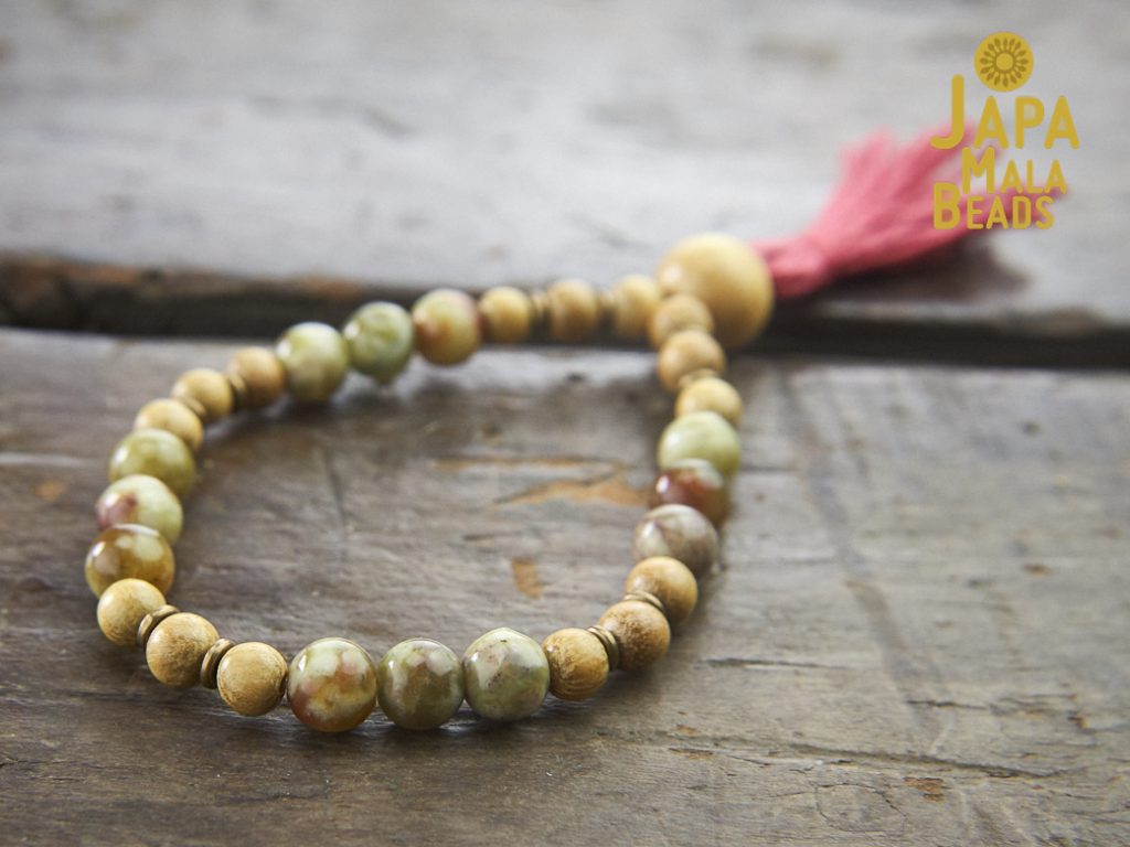 Red Serpentine and Jackfruit Wood Bracelet Mala – Japa Mala Beads